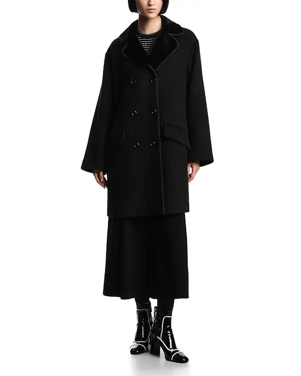 Emporio Armani Wool And Faux Fur Coat - Solid Black