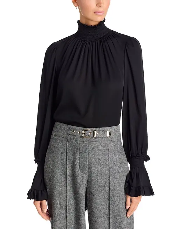 Kobi Halperin Maxine Silk Blend Smocked Trim Blouse - Black