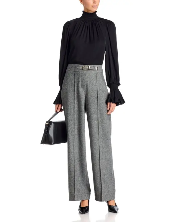 Kobi Halperin Maxine Silk Blend Smocked Trim Blouse - Black