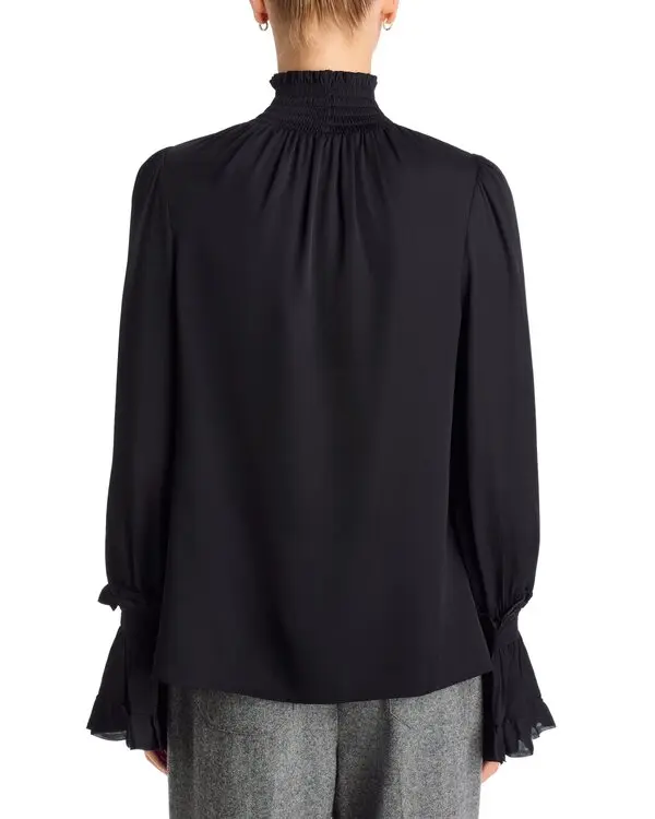 Kobi Halperin Maxine Silk Blend Smocked Trim Blouse - Black