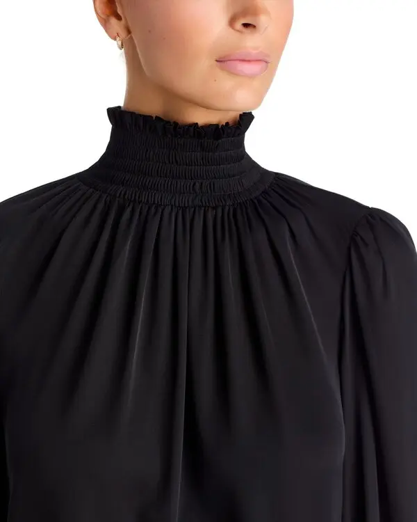 Kobi Halperin Maxine Silk Blend Smocked Trim Blouse - Black