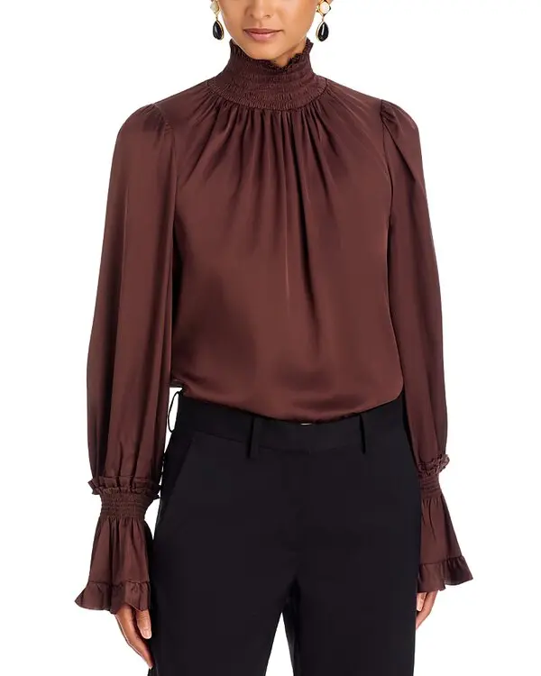 Kobi Halperin Maxine Silk Blend Smocked Trim Blouse - Briar