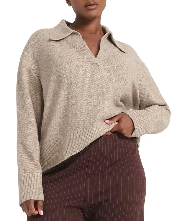 ESTELLE Nellie Collared Knit Top - Sand Marble