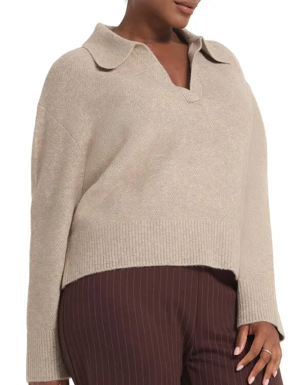 ESTELLE Nellie Collared Knit Top - Sand Marble