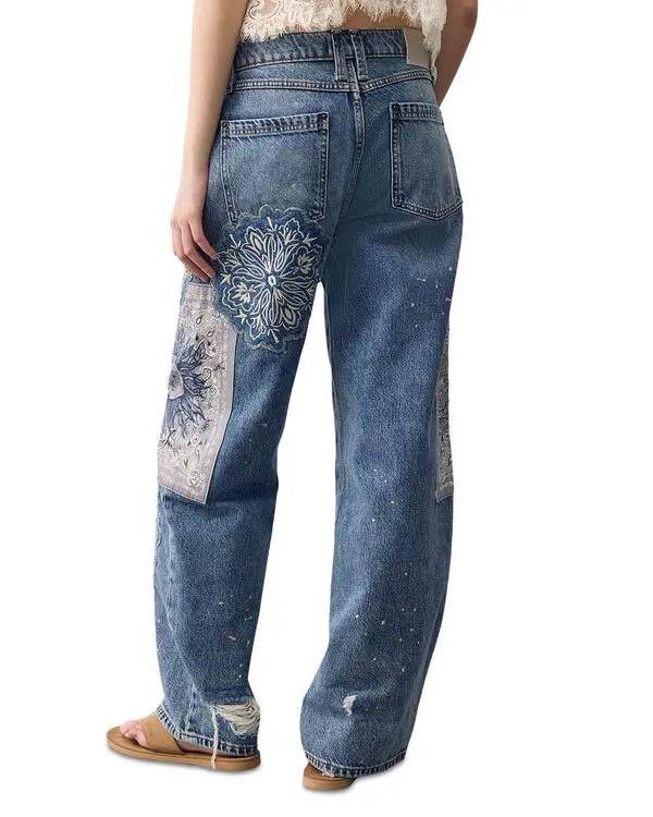 Free People Reverie Patchwork Cotton High Rise Jeans - Vintage