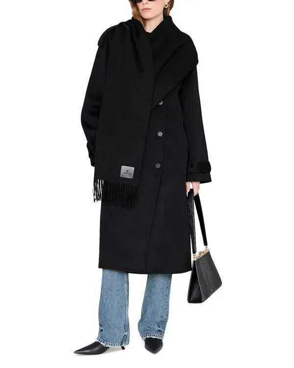 ANINE BING Augustina Fringed Wool Scarf - Black