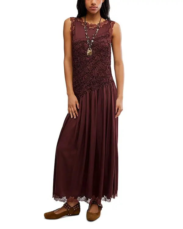 Free People Anora Lace Trim Maxi Dress - Bitter Chocolate