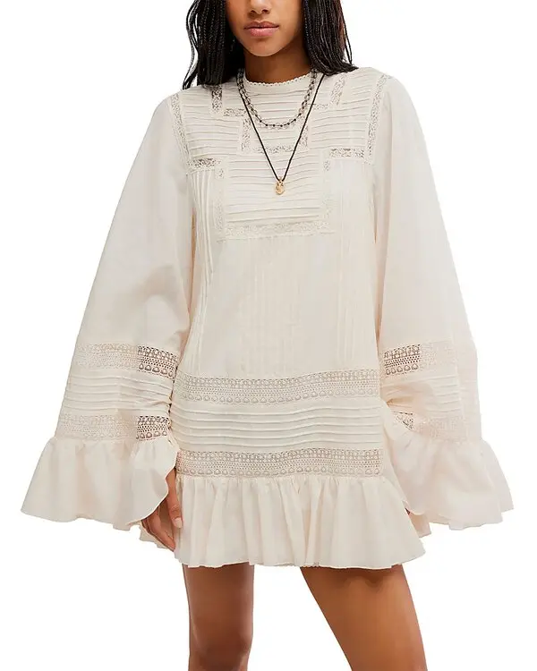 Free People Better Horizons Cotton Mini Dress - Toasted Egg