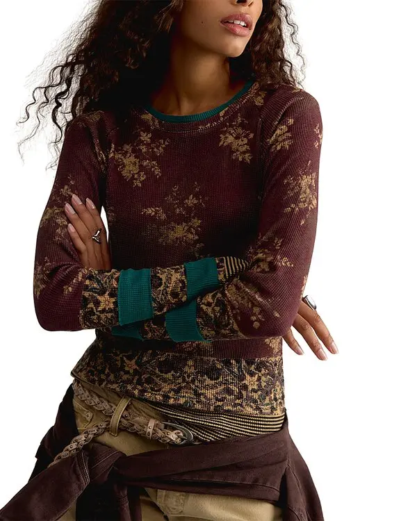 Free People Easy Does It Cotton Stretch Printed Top - Lagon Combo