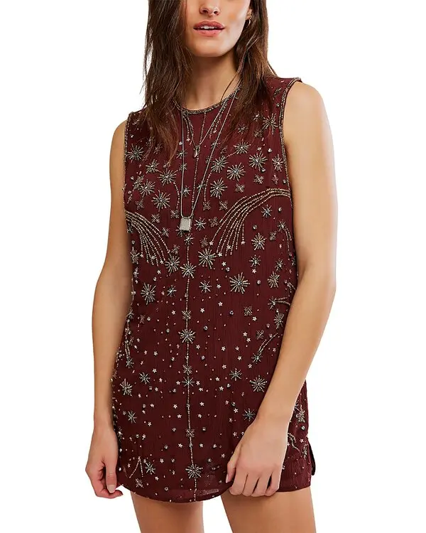 Free People Brighter Days Embellished Mini Dress - Chocolate