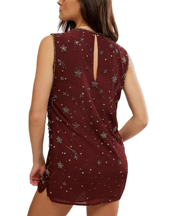 Free People Brighter Days Embellished Mini Dress - Chocolate