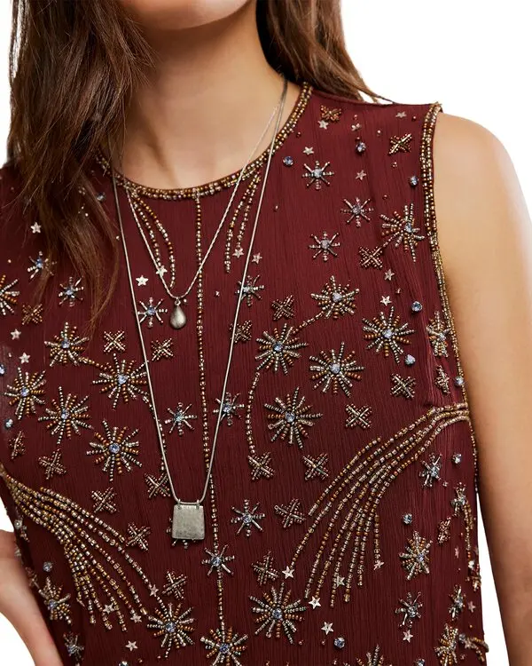 Free People Brighter Days Embellished Mini Dress - Chocolate