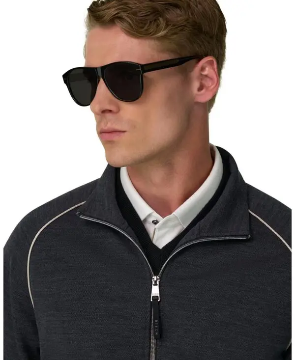 Boggi Milano Wool Blend Diagonal Full-zip Sweatshirt