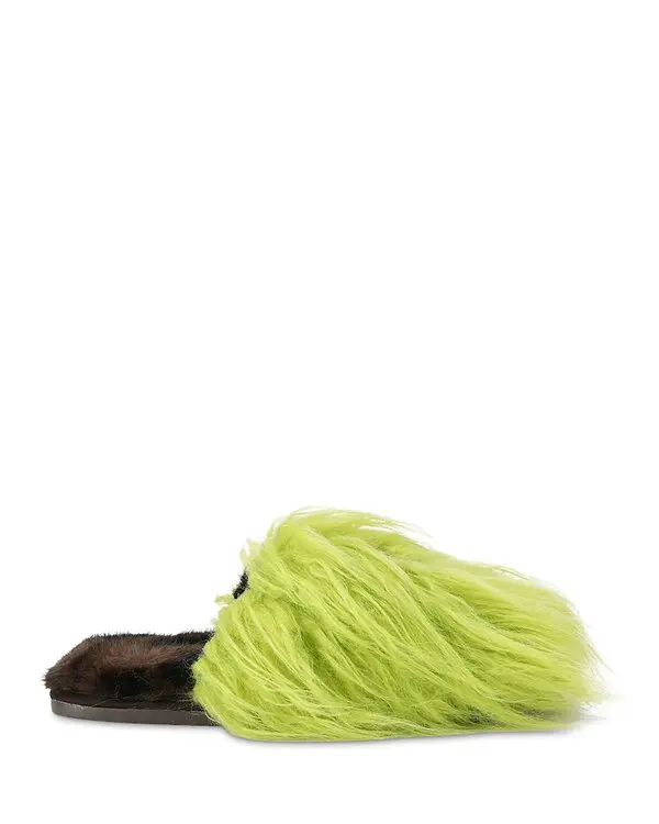 Kurt Geiger Kensington Faux Fur Slippers - Open Green