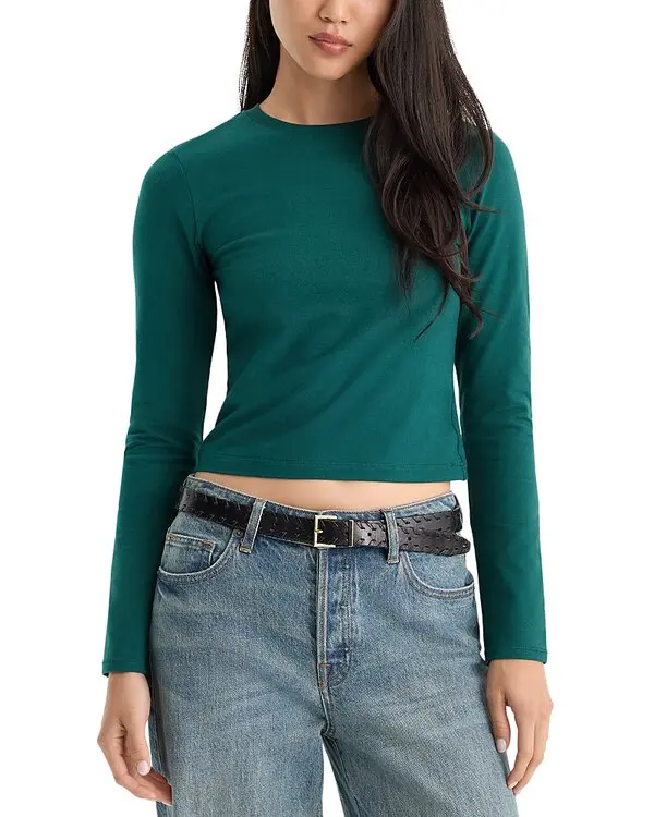 Good American Cotton Stretch Long Sleeve Baby Tee - Forest Green