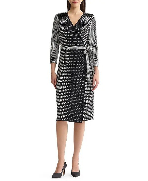 Ming Wang Monochrome Soft Knit Midi Wrap Dress