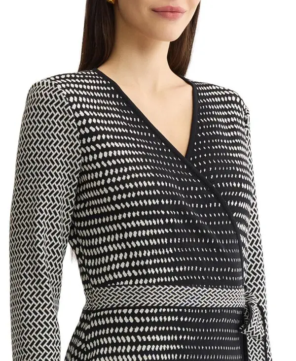 Ming Wang Monochrome Soft Knit Midi Wrap Dress