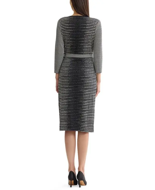 Ming Wang Monochrome Soft Knit Midi Wrap Dress