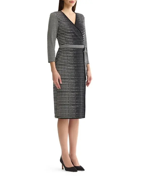 Ming Wang Monochrome Soft Knit Midi Wrap Dress