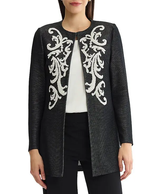 Ming Wang Filigree Jacquard Knit Jacket
