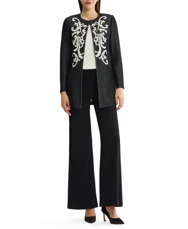 Ming Wang Filigree Jacquard Knit Jacket