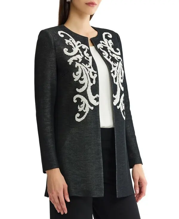 Ming Wang Filigree Jacquard Knit Jacket