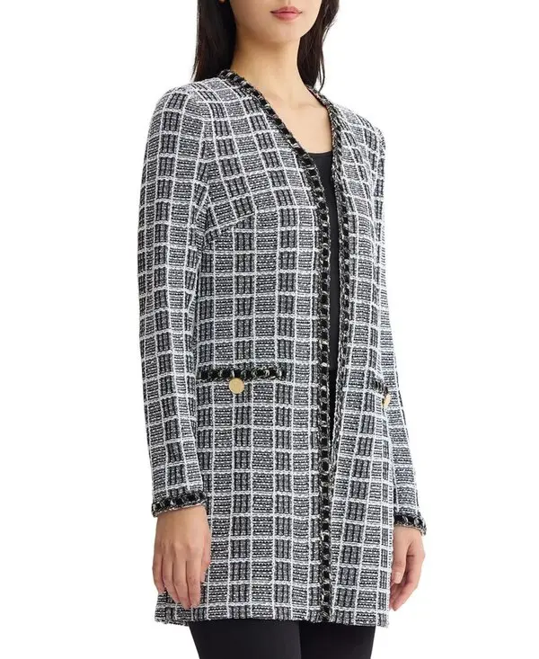 Misook Heritage Velvet Ribbon Trim Plaid Knit Jacket