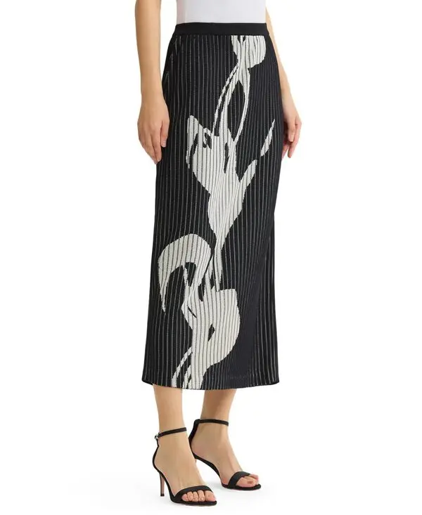Ming Wang Petite Straight Floral Soft Ribbed Knit Maxi Skirt