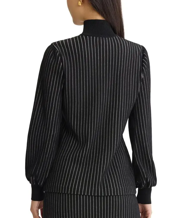 Ming Wang Petite Mock Neck Floral Soft Ribbed Knit Top