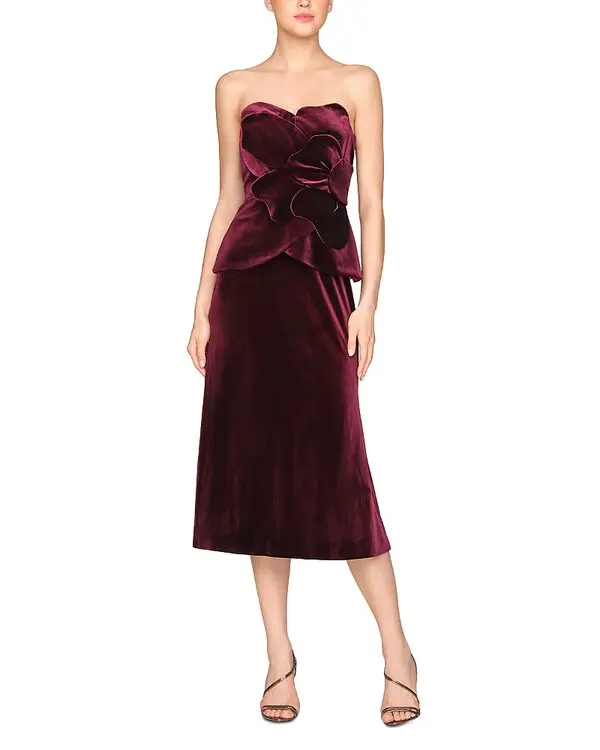 Theia Kelsey Sculpted Velvet Stretch Strapless Dress - Velvet Fig