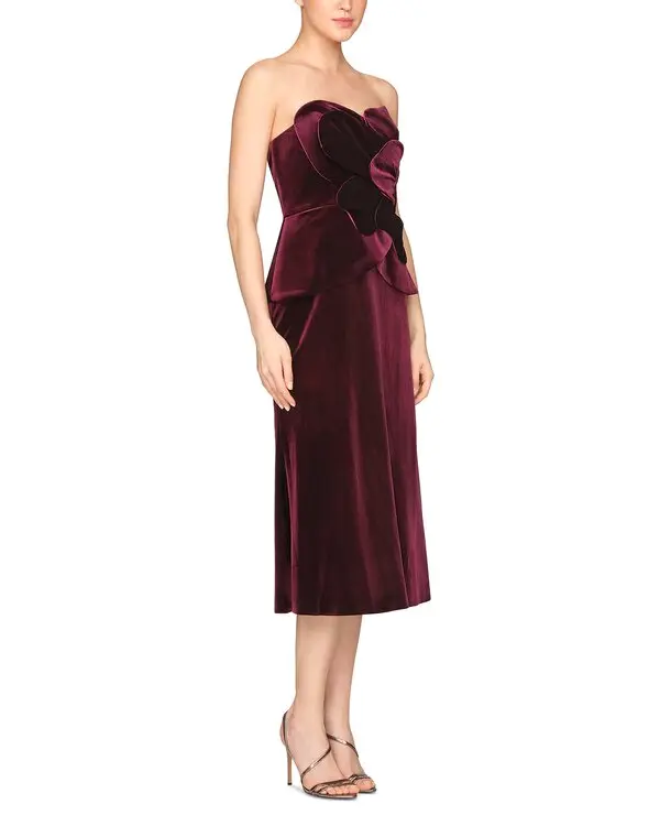 Theia Kelsey Sculpted Velvet Stretch Strapless Dress