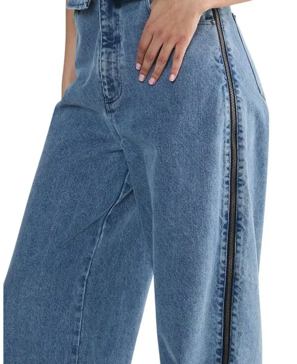 Nasty Gal Mid-wash Zip Seam Straight Leg Jeans