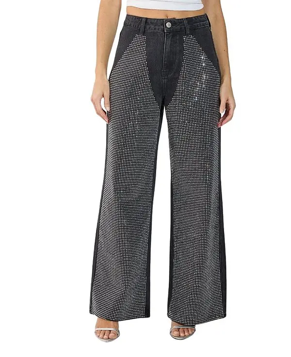 Nasty Gal Black Washed Diamante Chap Jeans