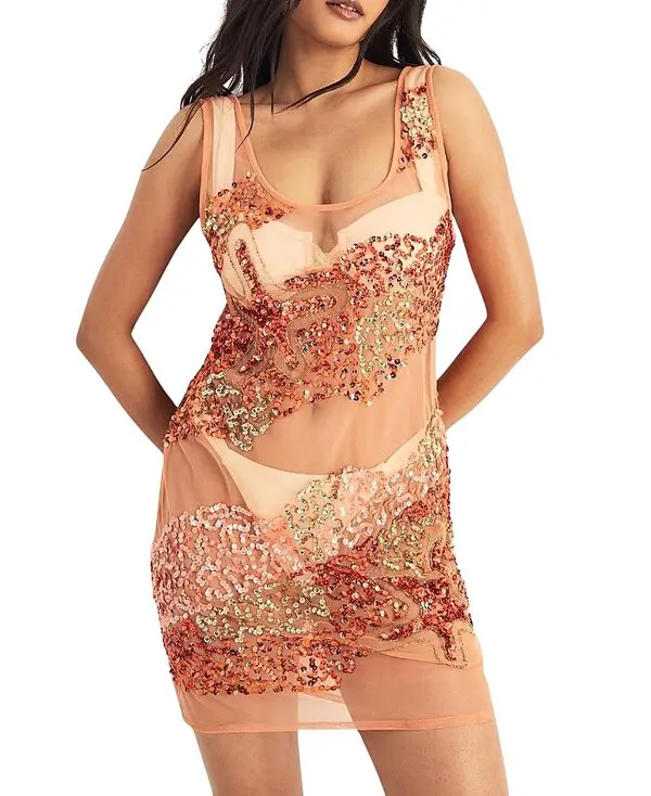 Nasty Gal Beaded Sheer Mini Beach Dress