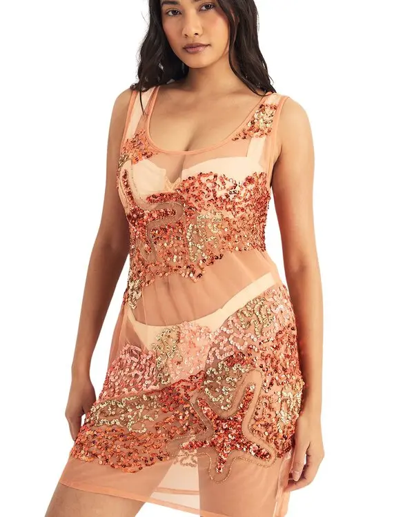 Nasty Gal Beaded Sheer Mini Beach Dress