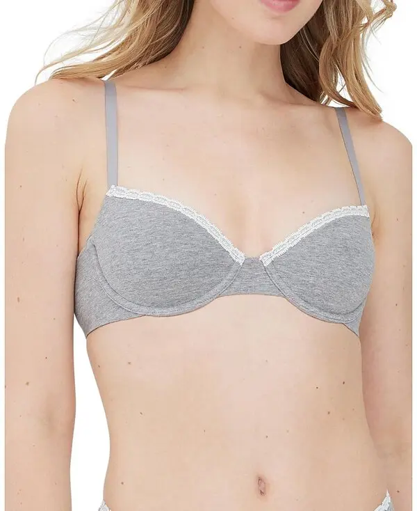SKARLETT BLUE Adorned Cotton Underwire Bra - Heather Grey/ivory