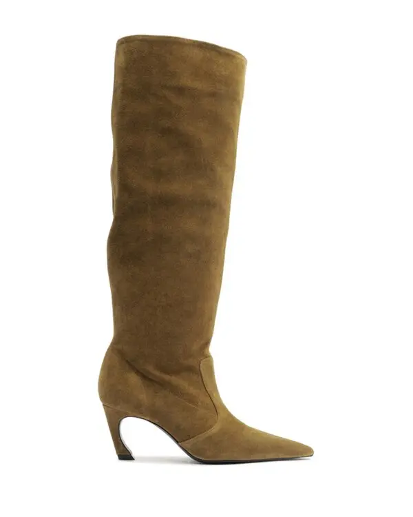 Schutz Lexi Slouch Suede Knee High Boots - Dried Olive