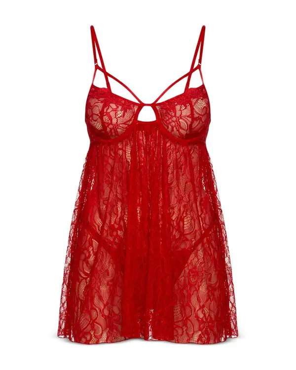 IN BLOOM BY JONQUIL Lace Underwire Babydoll Chemise & G String Set