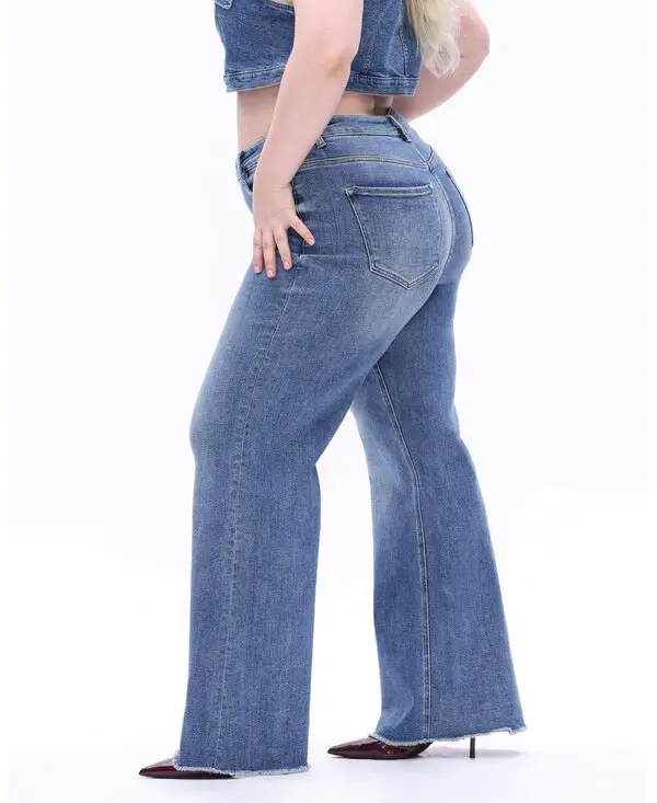 BAYEAS Plus Mid Rise Wide Leg With Frayed Hem Denim Jeans