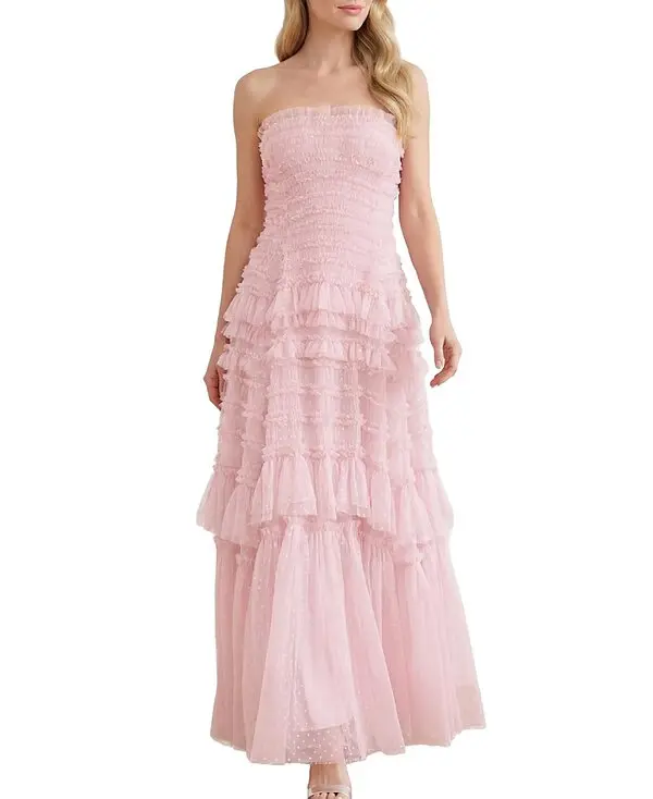 NEEDLE & THREAD Valentine Ruffle Strapless Gown - Shell