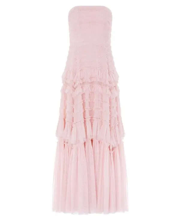 NEEDLE & THREAD Valentine Ruffle Strapless Gown - Shell