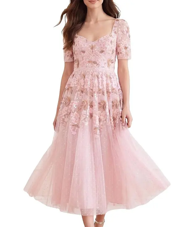 NEEDLE & THREAD Wisteria Sweetheart Short Sleeve Dress