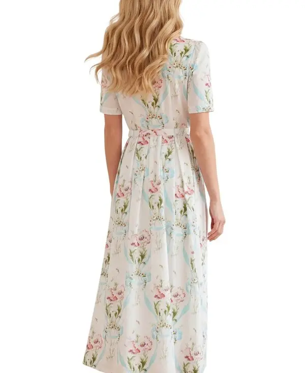 NEEDLE & THREAD Floral Ribbon Cotton Short Sleeve Dress