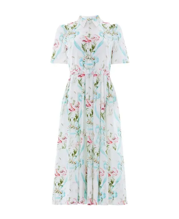 NEEDLE & THREAD Floral Ribbon Cotton Short Sleeve Dress