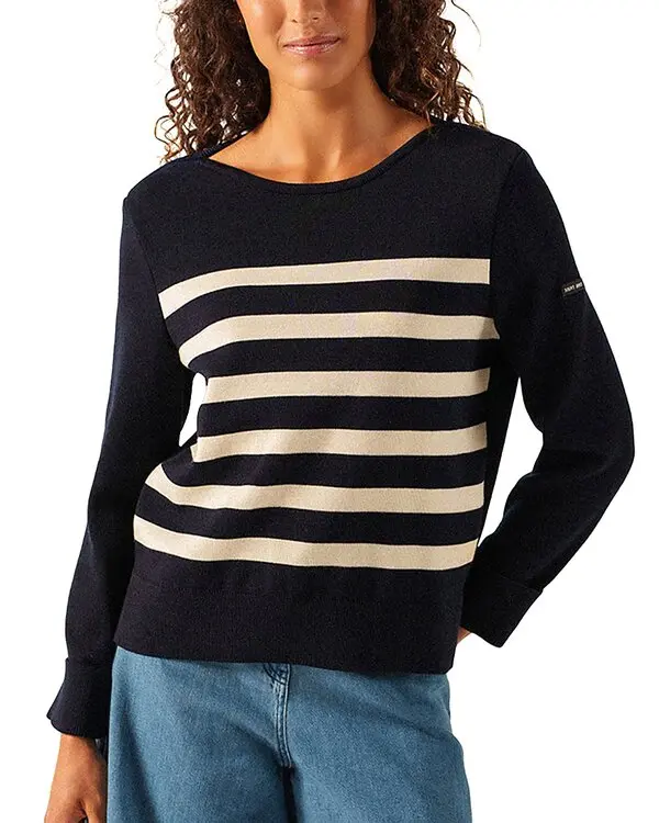 Saint James Marseillan Wool Boat Neck Sweater - Navy/blanc