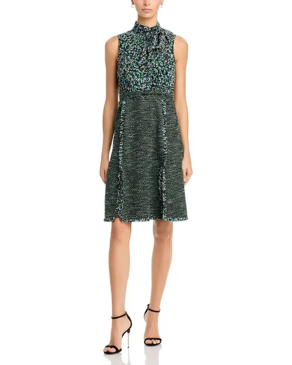 Rickie Freeman For Teri Jon Tweed Chiffon Tie Neck Jacket & Dress Set