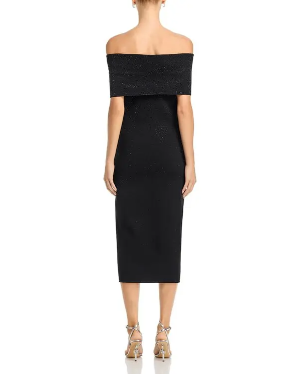 Rickie Freeman For Teri Jon Jet Bead Knit Off-the-shoulder Dress