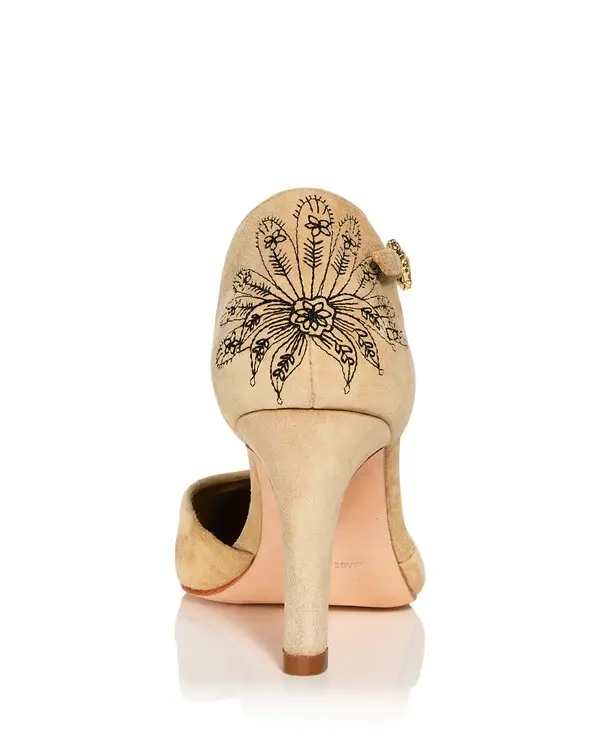 Cinq À Sept Mariana Embroidered Suede Pumps - Brown Sugar