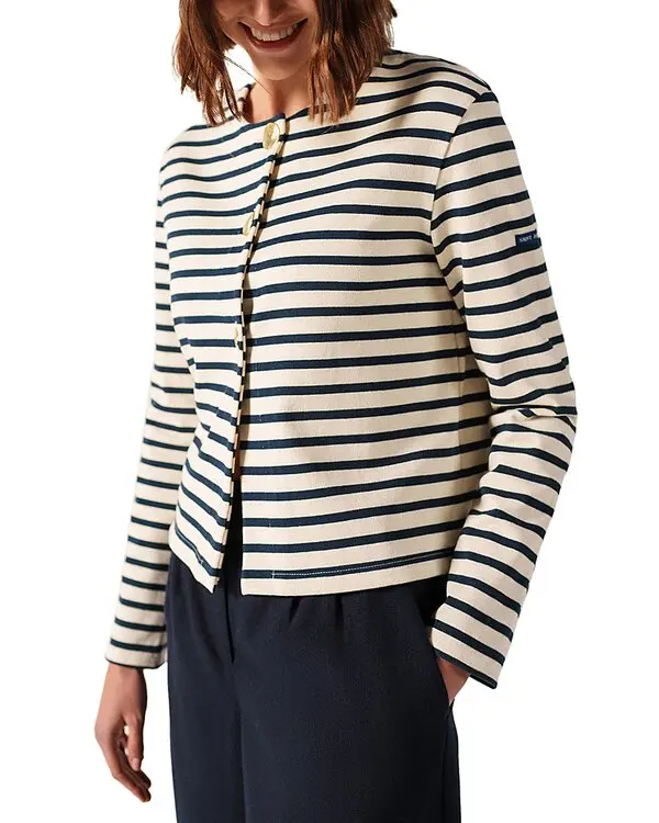 Saint James Arignac Cotton Stripe Cardigan - Ecru/navy