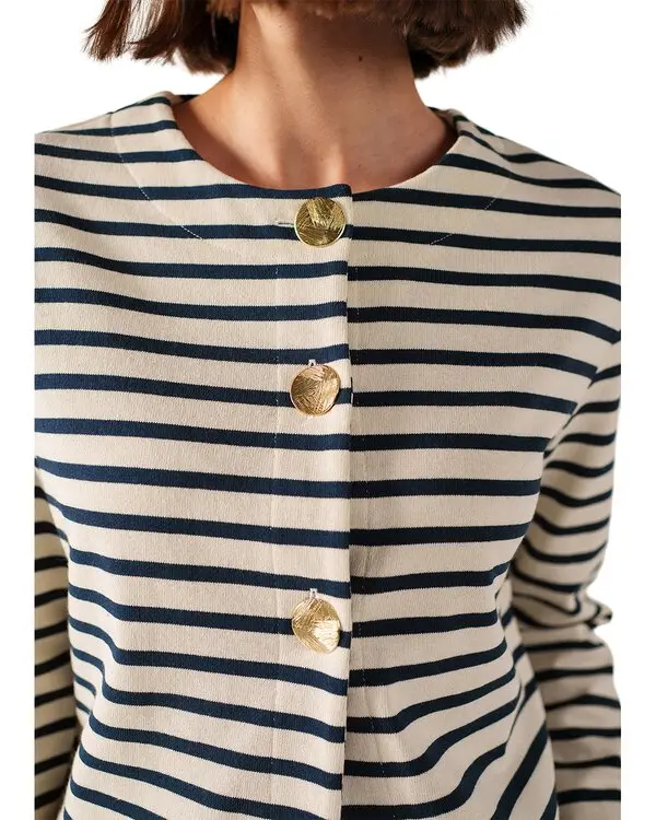 Saint James Arignac Cotton Stripe Cardigan - Ecru/navy